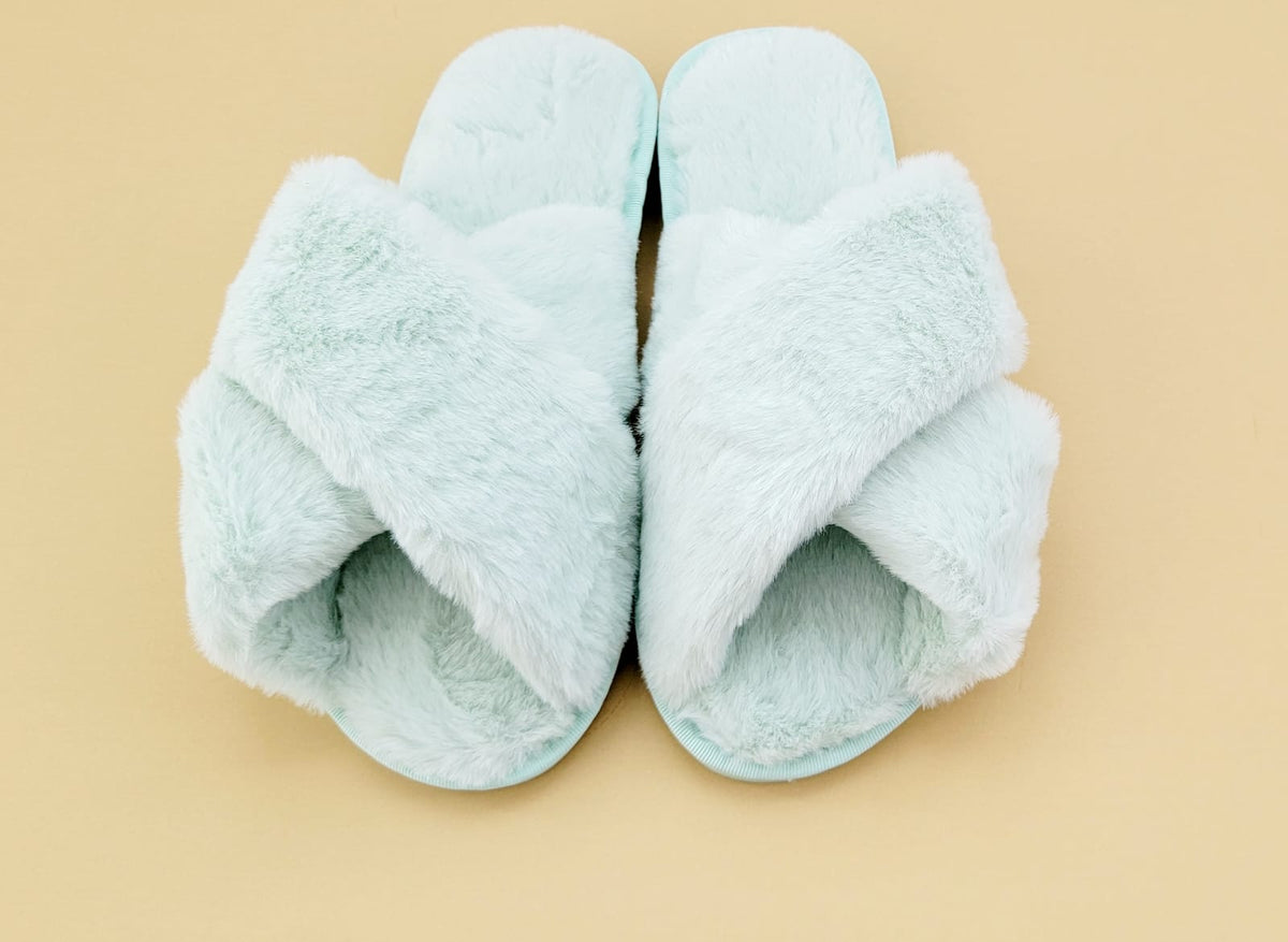 Dusty Blue Fluffy Slippers - Bach Bride