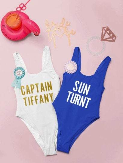 Custom nautical bachelorette party swimsuits-Bach Bride